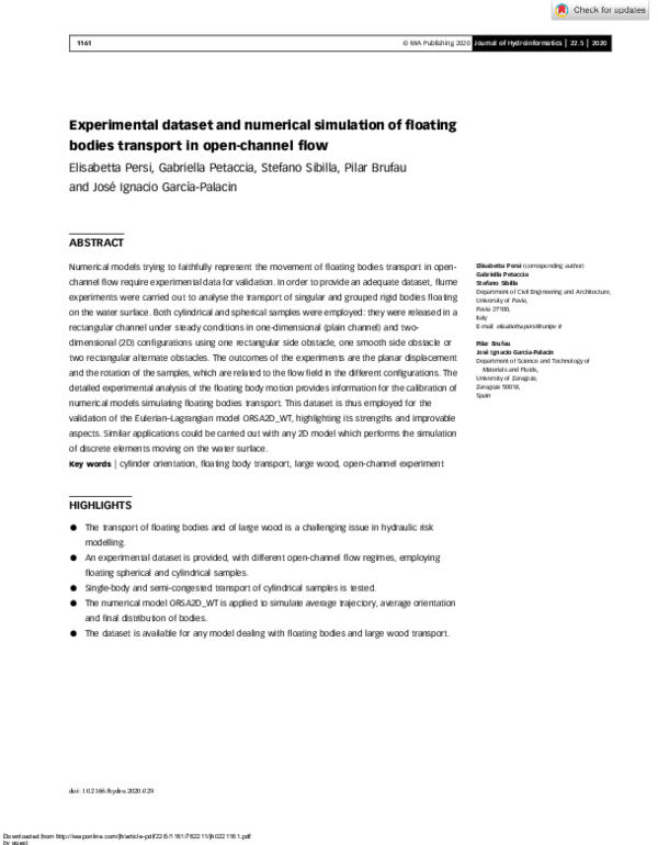 (PDF) Experimental dataset and numerical simulation of floating bodies transport in open-channel ...