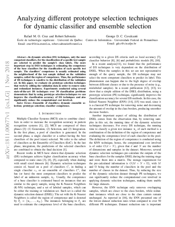 Pdf Analyzing Different Prototype Selection Techniques For Dynamic Classifier And Ensemble