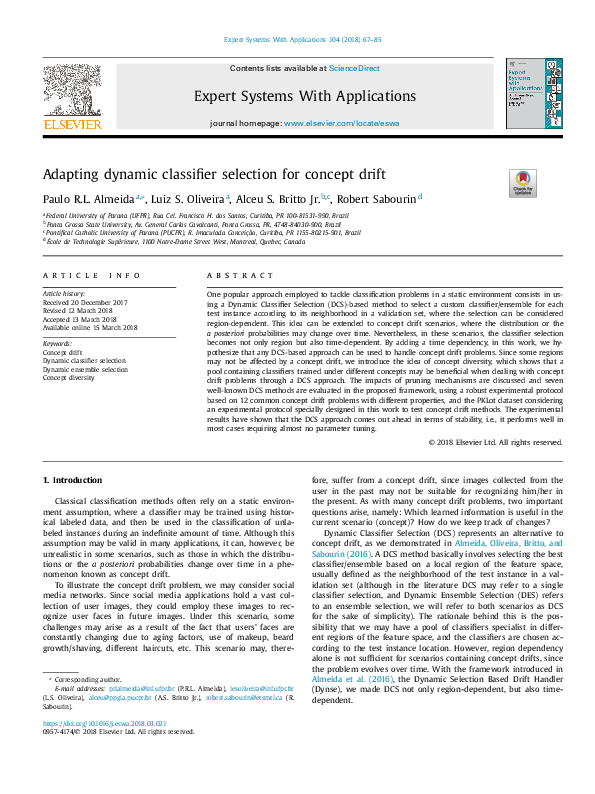 Pdf Adapting Dynamic Classifier Selection For Concept Drift