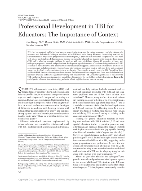 (PDF) Professional Development in TBI for Educators