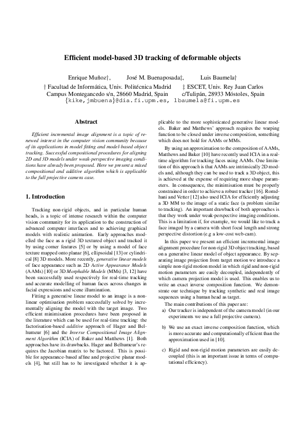 (PDF) Efficient model-based 3d tracking of deformable objects