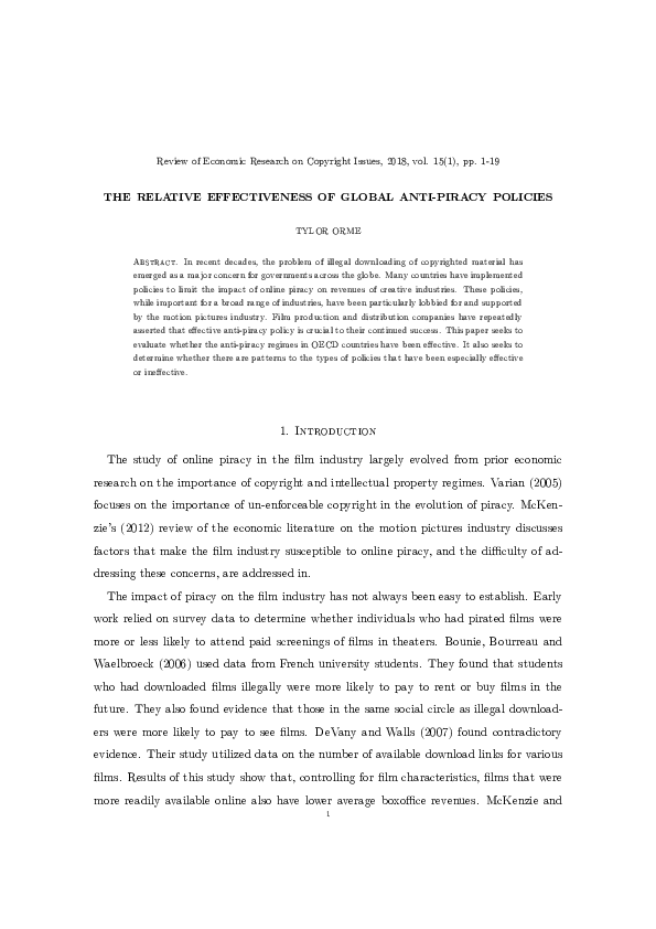 (PDF) The Relative Effectiveness of Global Anti-Piracy Policies | Tylor ...