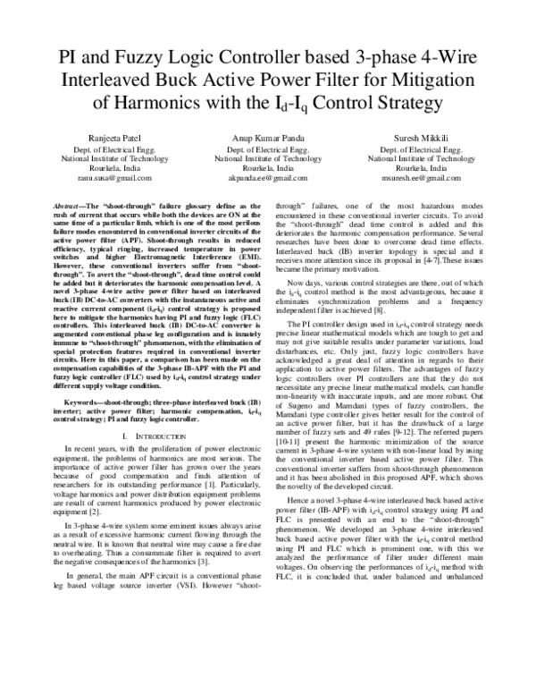 (PDF) PI and fuzzy logic controller based 3-phase 4-wire interleaved buck active power filter ...