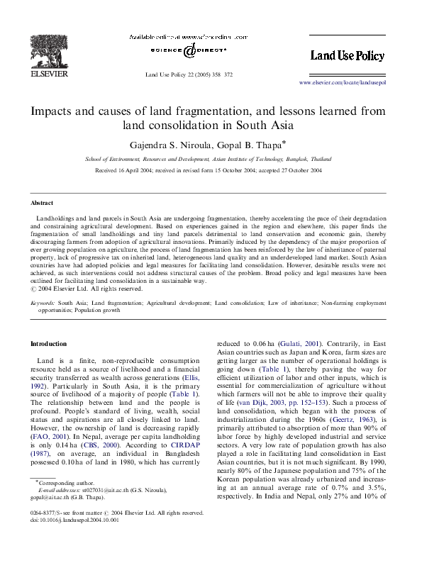 (PDF) Impacts and causes of land fragmentation, and lessons learned ...