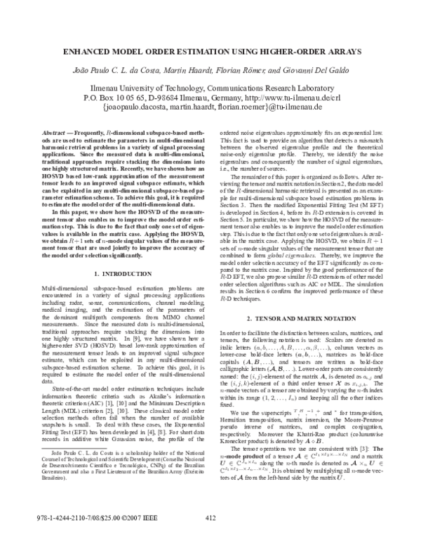 (PDF) Enhanced model order estimation using higher-order arrays | M. Haardt - Academia.edu