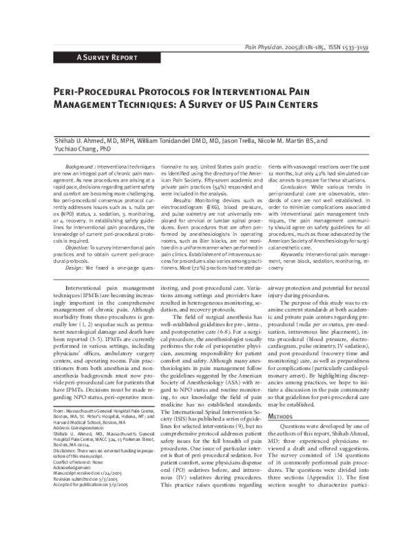 (PDF) Peri-procedural protocols for interventional pain management ...