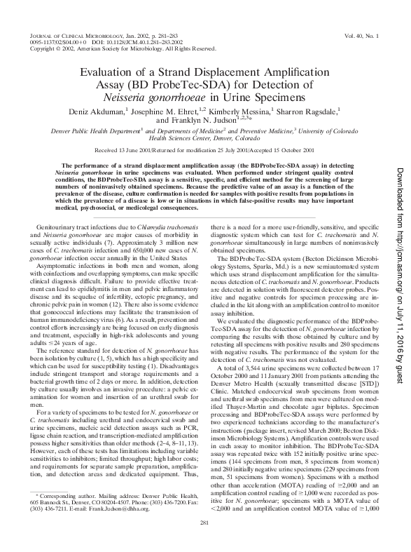 (PDF) Evaluation of a Strand Displacement Amplification Assay (BD ...