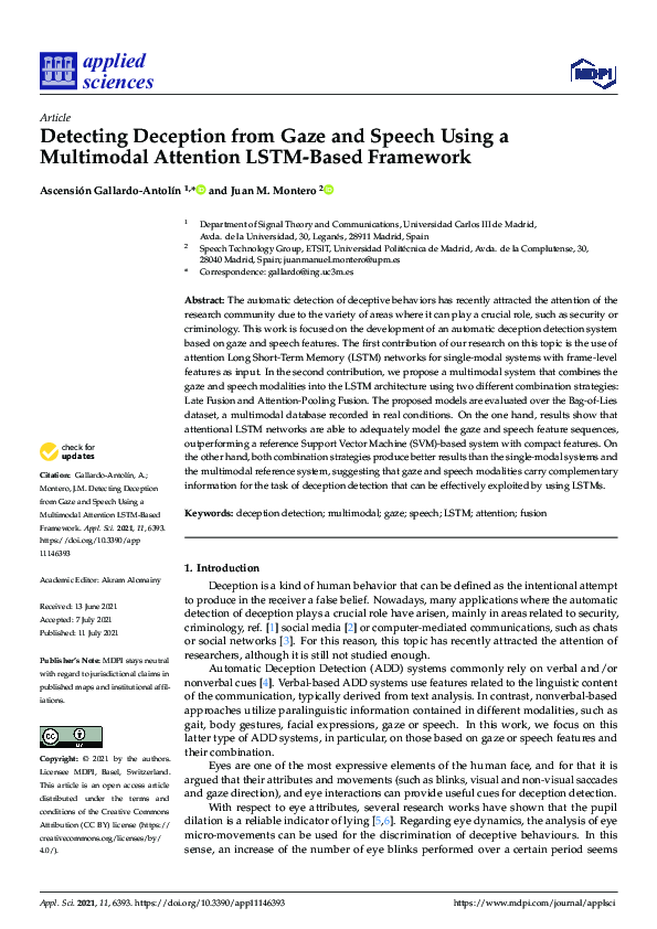 (PDF) Detecting Deception from Gaze and Speech Using a Multimodal Attention LSTM-Based Framework