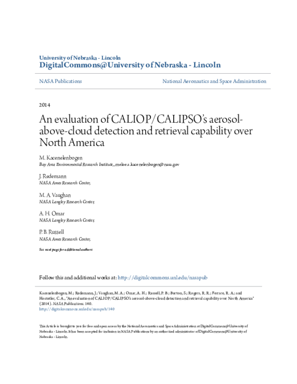 (PDF) An evaluation of CALIOP/CALIPSO's aerosol‐above‐cloud detection and retrieval capability ...