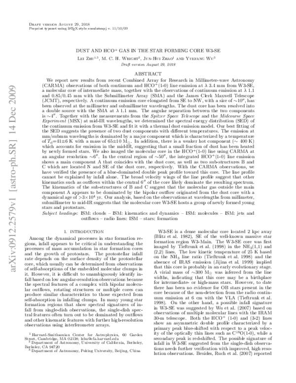(PDF) Dust and Hco+Gas in the Star-Forming Core W3-SE