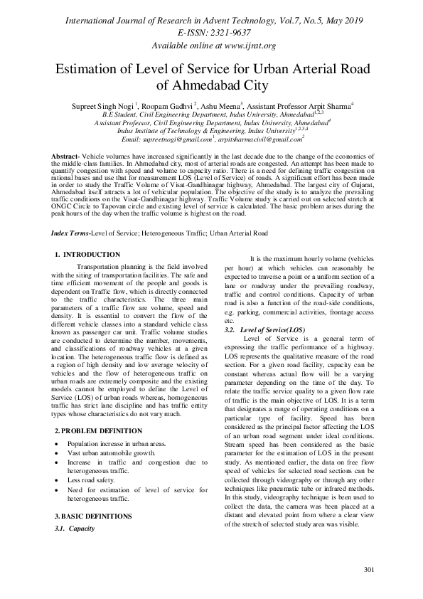 (PDF) Estimation of Level of Service for Urban Arterial Road of Ahmedabad City