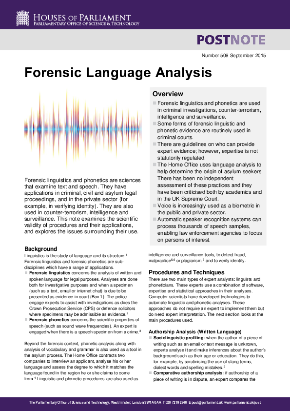 (PDF) Forensic Language Analysis