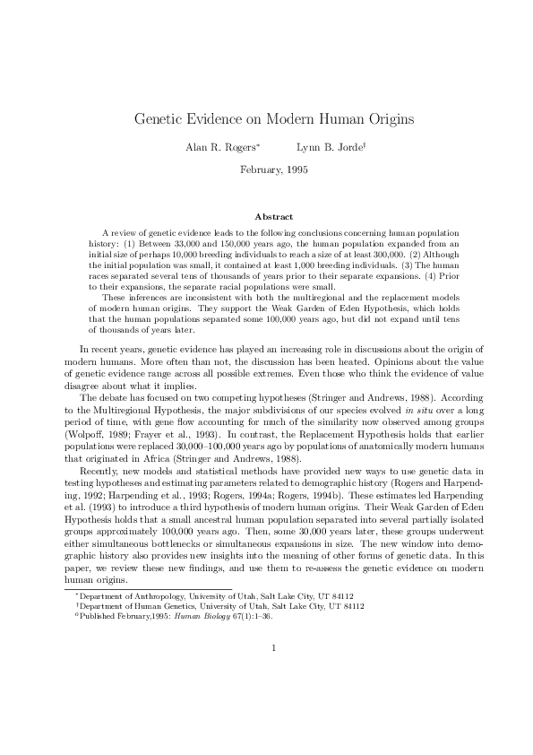 (PDF) Genetic Evidence on Modern Human Origins