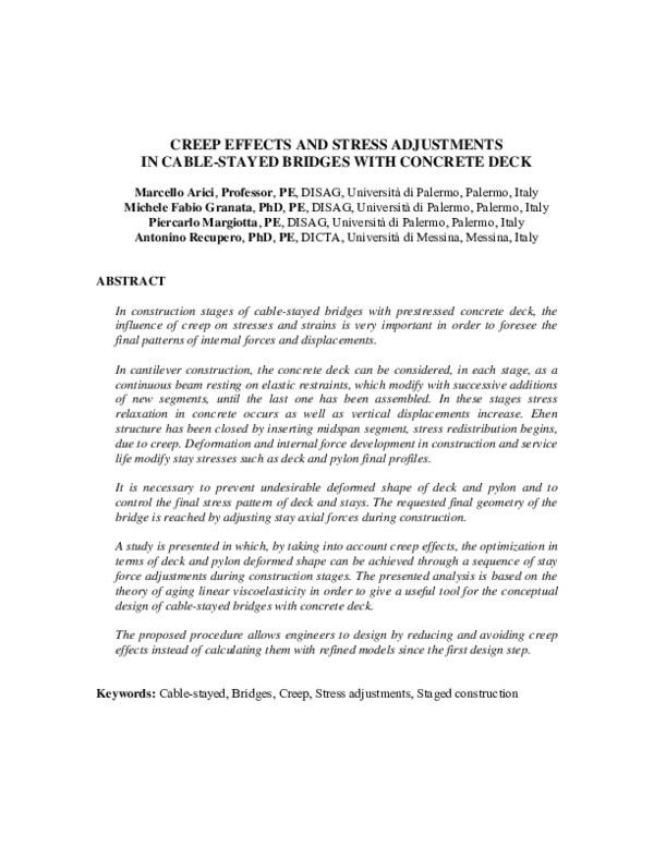 (PDF) Creep Effects and Stress Adjustments in Cable-Stayed Bridges with ...