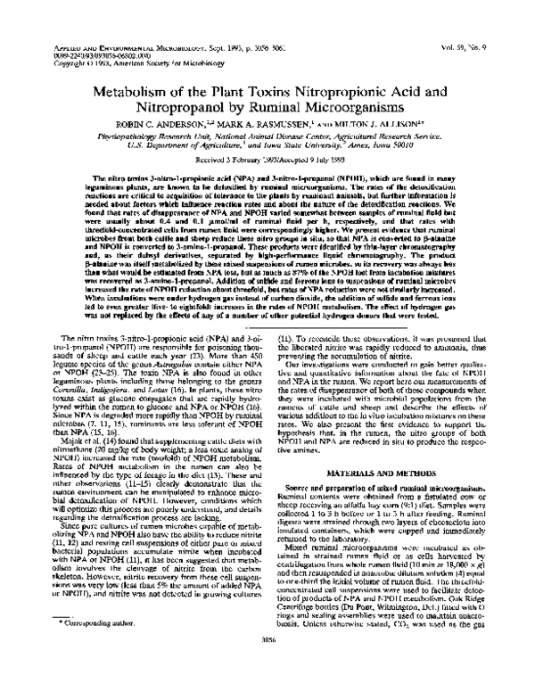 (PDF) Metabolism of the plant toxins nitropropionic acid and ...