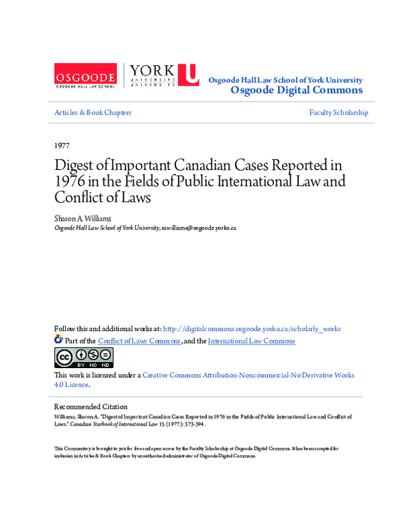 (PDF) Digest of Important Canadian Cases Reported in 1975 in the Fields ...