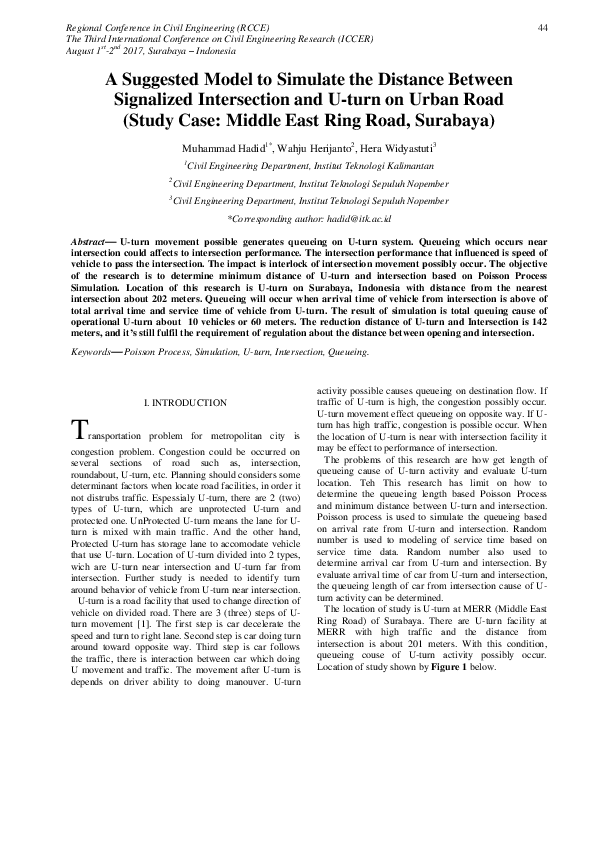 (PDF) A Suggested Model to Simulate the Distance Between Signalized Intersection and U-turn on ...
