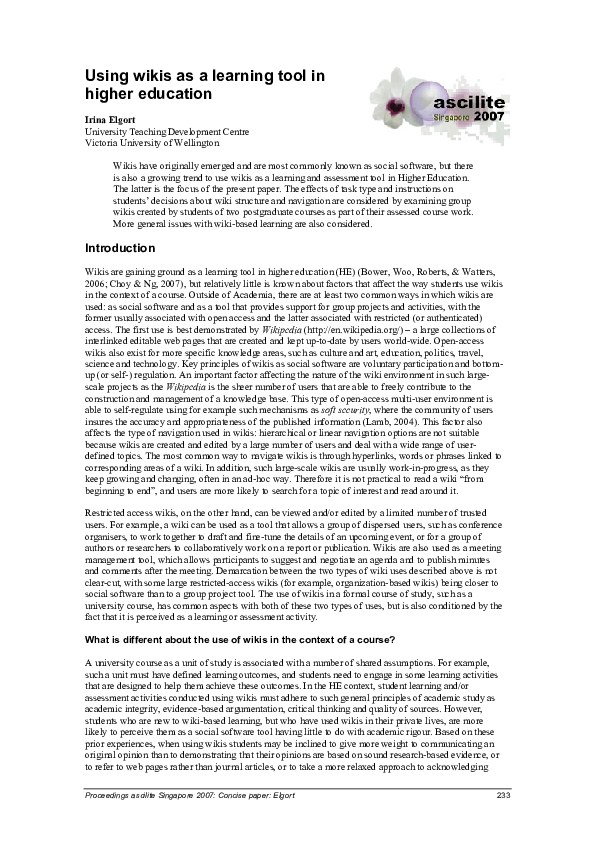 (PDF) Using wikis as a learning tool in higher education