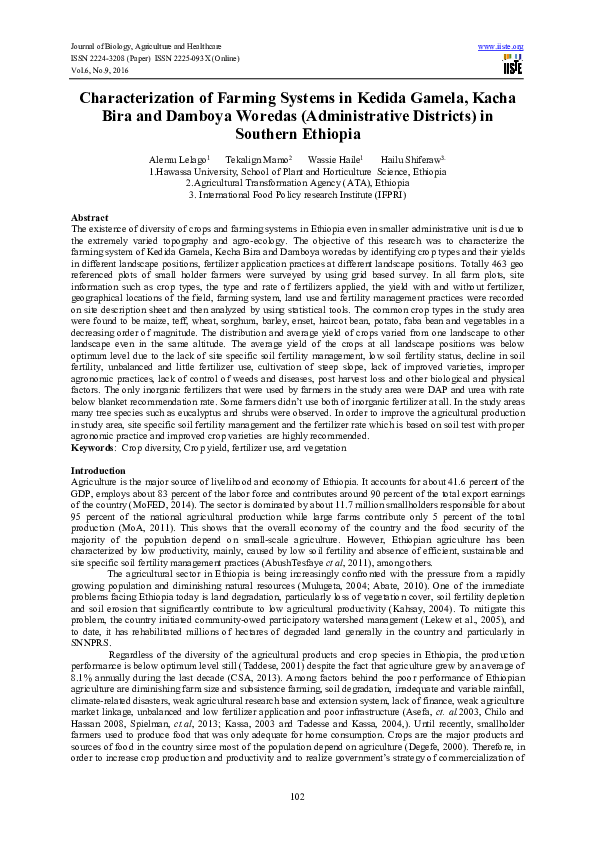 (PDF) Characterization of Farming Systems in Kedida Gamela, Kacha Bira ...