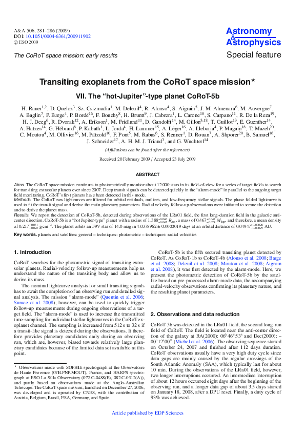(PDF) Transiting exoplanets from the CoRoT space mission