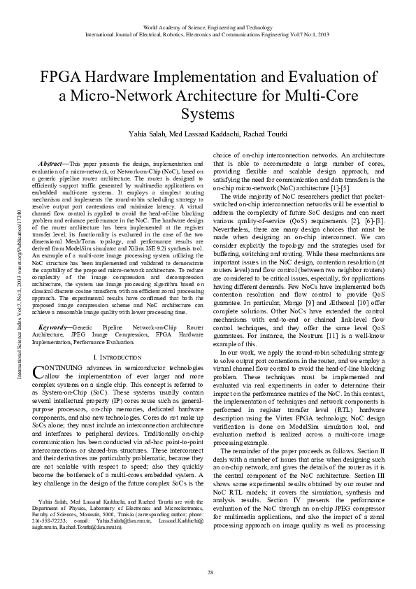 Pdf Fpga Hardware Implementation And Evaluation Of A Micro Network Architecture For Multi Core