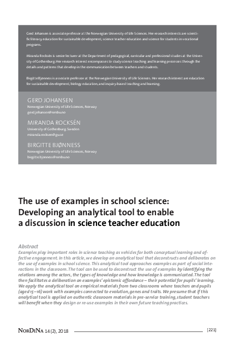 (PDF) The use of examples in school science: Developing an analytical ...