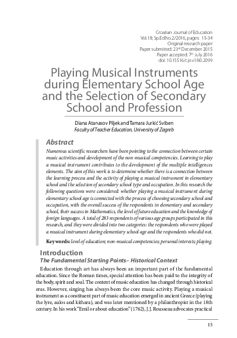 (PDF) Playing Musical Instruments during Elementary School Age and ...