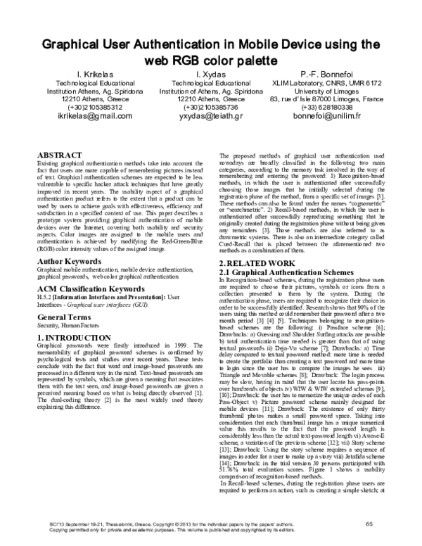 (PDF) Graphical User Authentication in Mobile Device using the web RGB color palette