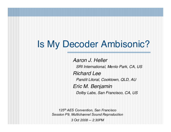 (PDF) Is My Decoder Ambisonic