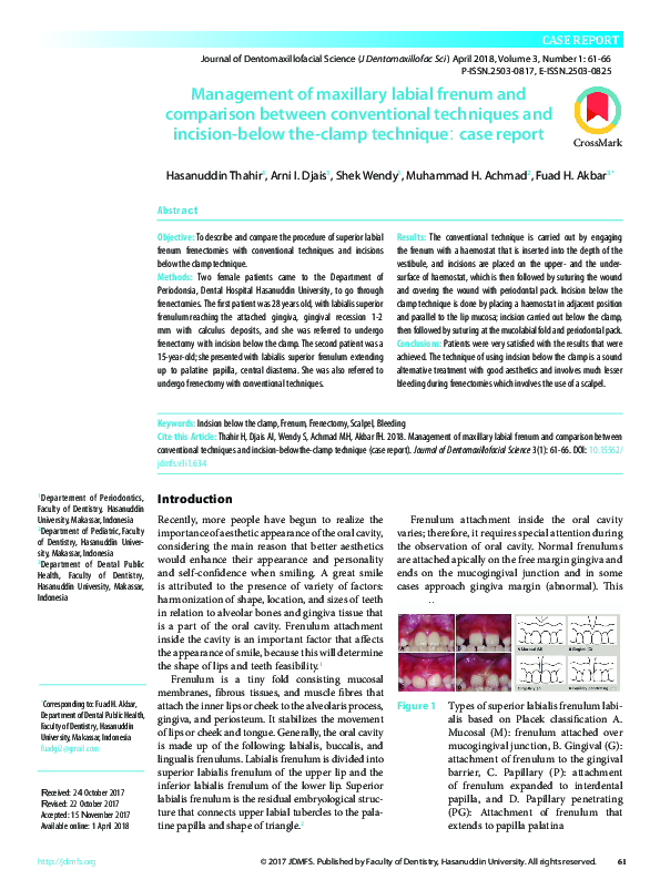 (PDF) Management of maxillary labial frenum with comparison of ...