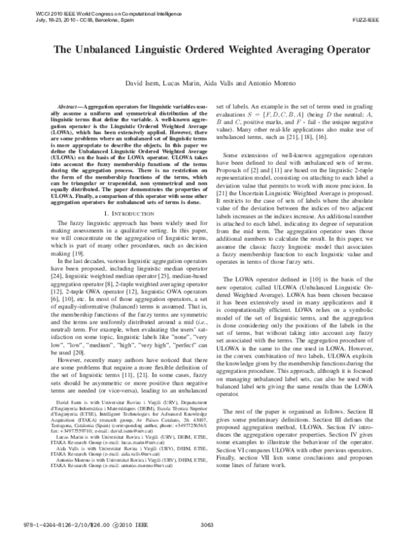 (PDF) The Unbalanced Linguistic Ordered Weighted Averaging Operator