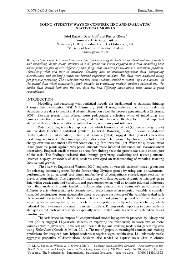 (PDF) Young Students ’ Ways of Constructing and Evaluating Statistical Models