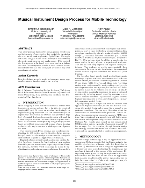 (PDF) Musical instrument design process for mobile technology