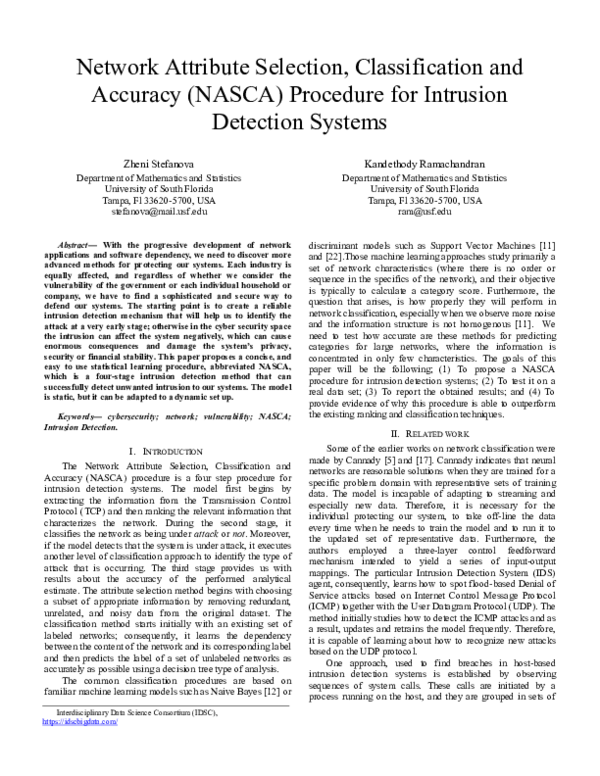 (PDF) Network attribute selection, classification and accuracy (NASCA) procedure for intrusion ...