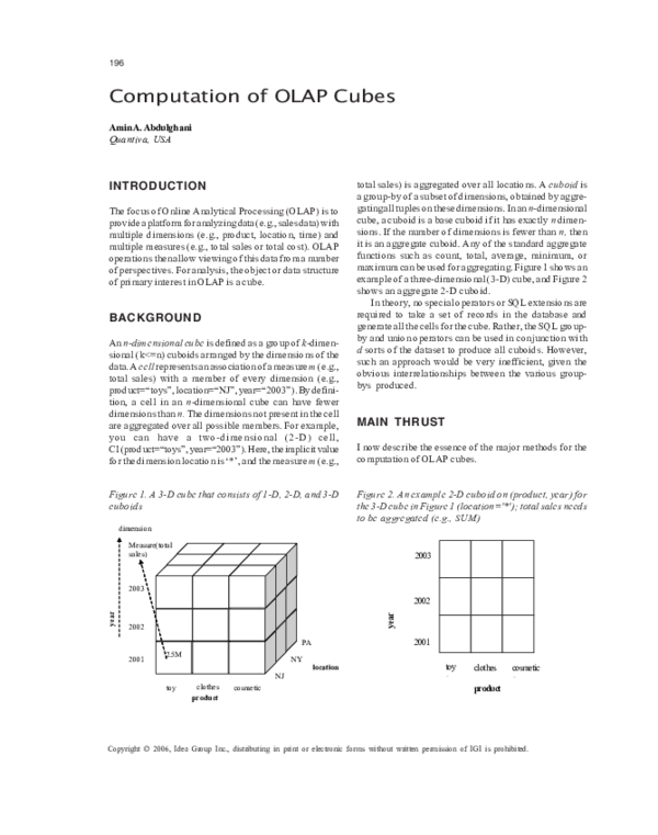 (PDF) Computation of OLAP Cubes