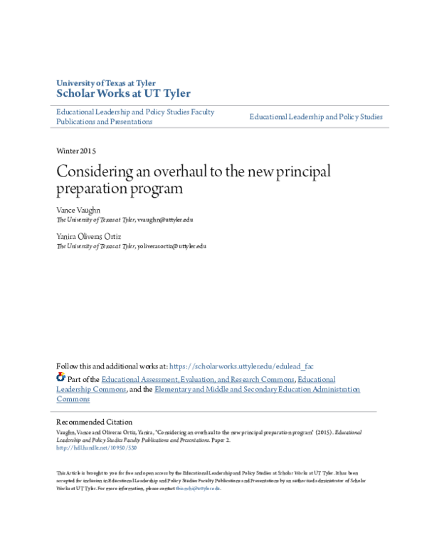 (PDF) Considering an overhaul to the new principal preparation program