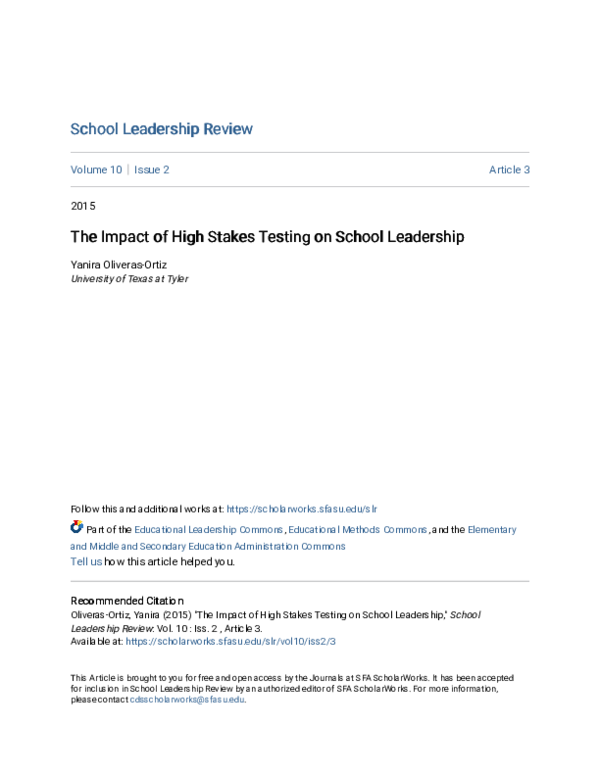 (PDF) The impact of high stakes testing on school leadership