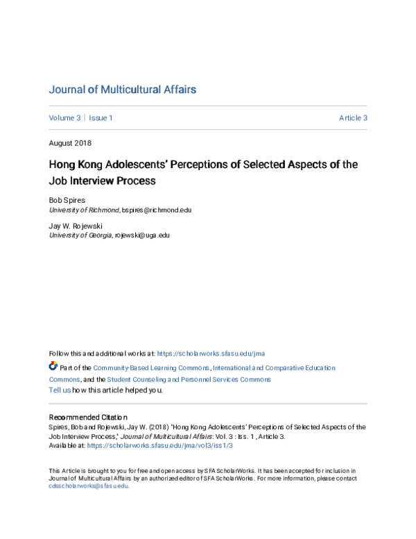 (PDF) Hong Kong Adolescents’ Perceptions of Selected Aspects of the Job ...