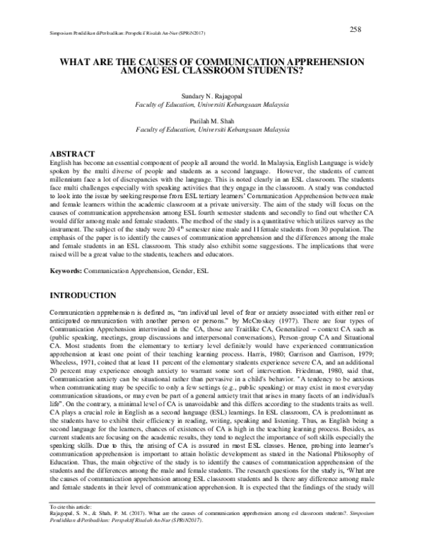 (PDF) What are the causes of Communication Apprehension among ESL ...