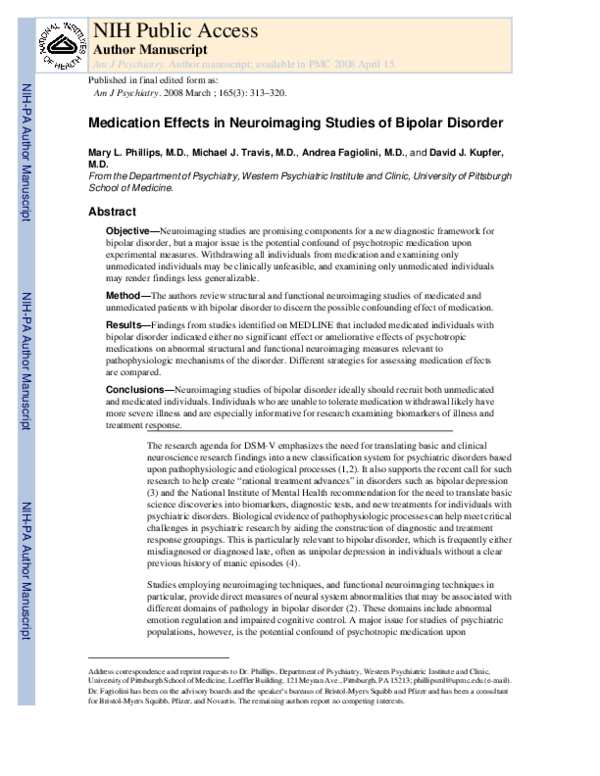(PDF) Medication Effects in Neuroimaging Studies of Bipolar Disorder