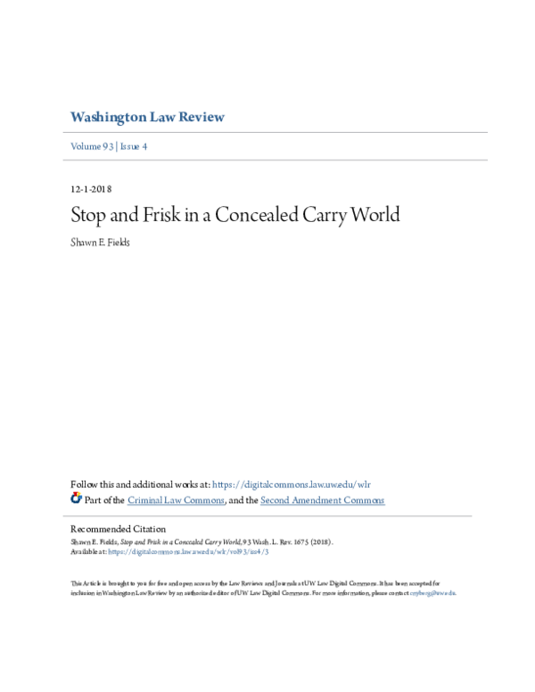 (PDF) Stop and Frisk in a Concealed Carry World