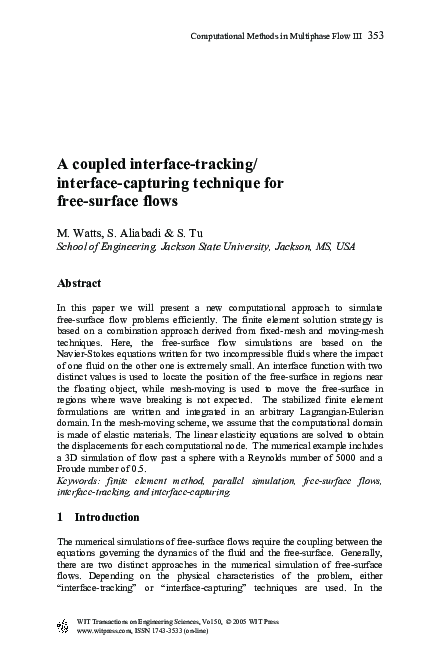 Pdf A Coupled Interface Tracking Interface Capturing Technique Forfree Surface Flows