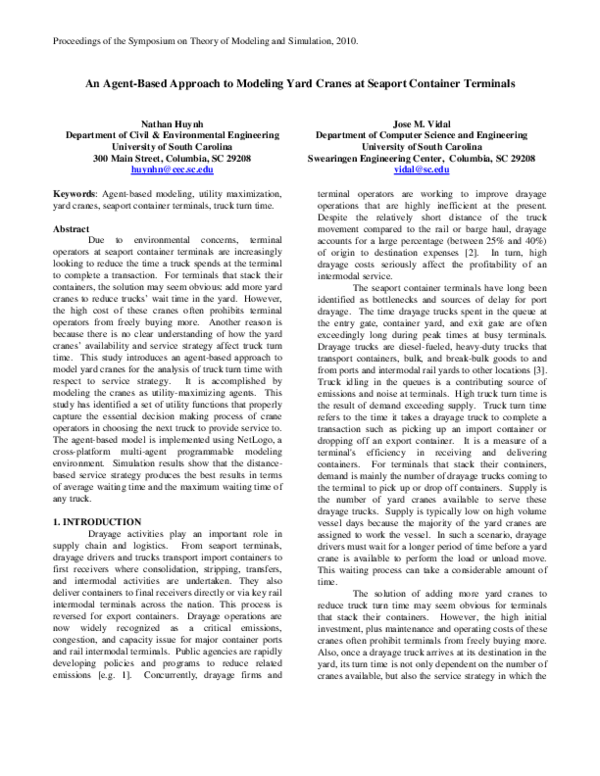 Pdf An Agent Based Approach To Modeling Yard Cranes At Seaport Container Terminals