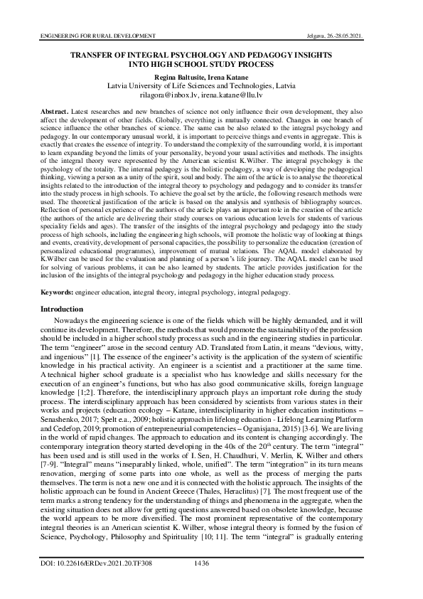 (PDF) Transfer of integral psychology and pedagogy insights into high ...