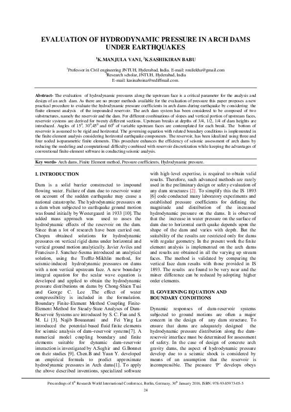 (PDF) Evaluation of Hydrodynamic Pressure in Arch Dams Under Earthquakes 1