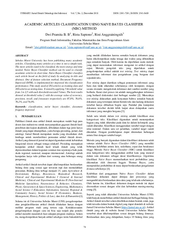 Pdf Classification Using Naive Bayes Classifier Nbc Method 