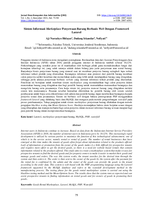 (PDF) Sistem Informasi Marketplace Penyewaan Barang Berbasis Web Dengan Framework Laravel