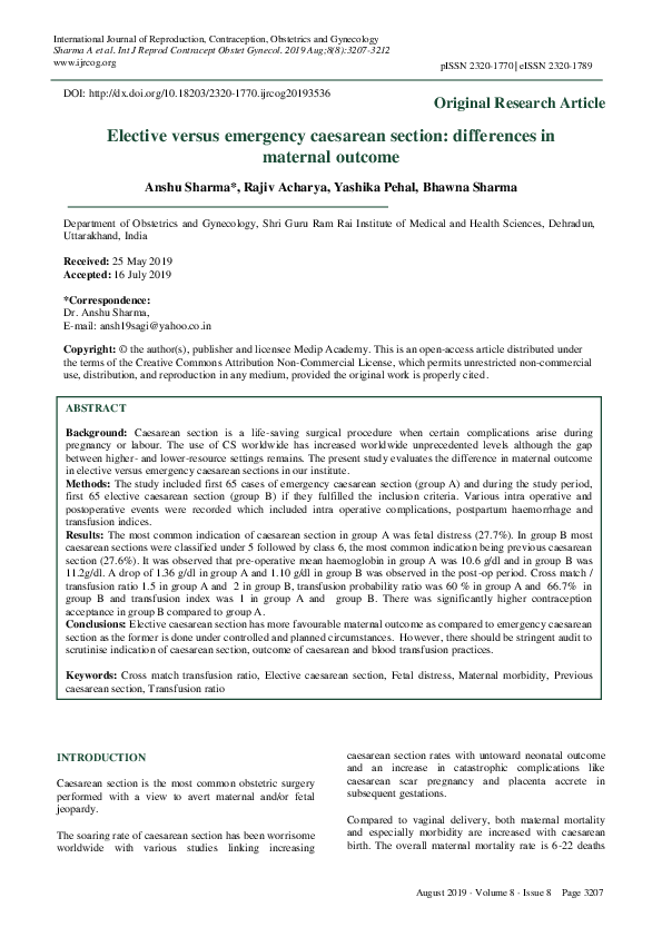 (PDF) Elective versus emergency caesarean section: differences in ...