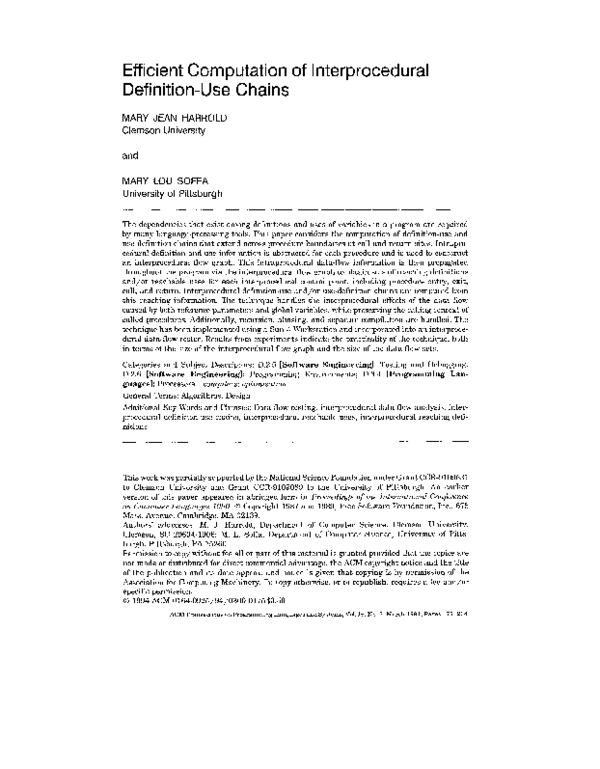 Pdf Efficient Computation Of Interprocedural Definition Use Chains