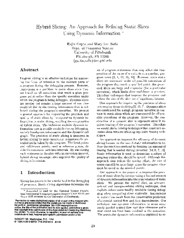 Pdf Hybrid Slicing An Approach For Refining Static Slices Using Dynamic Information Mary